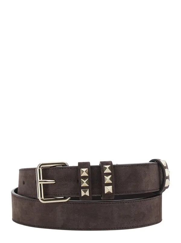 Valentino Garavani Brown Suede Belt With Applied Rockstuds - Multicolor