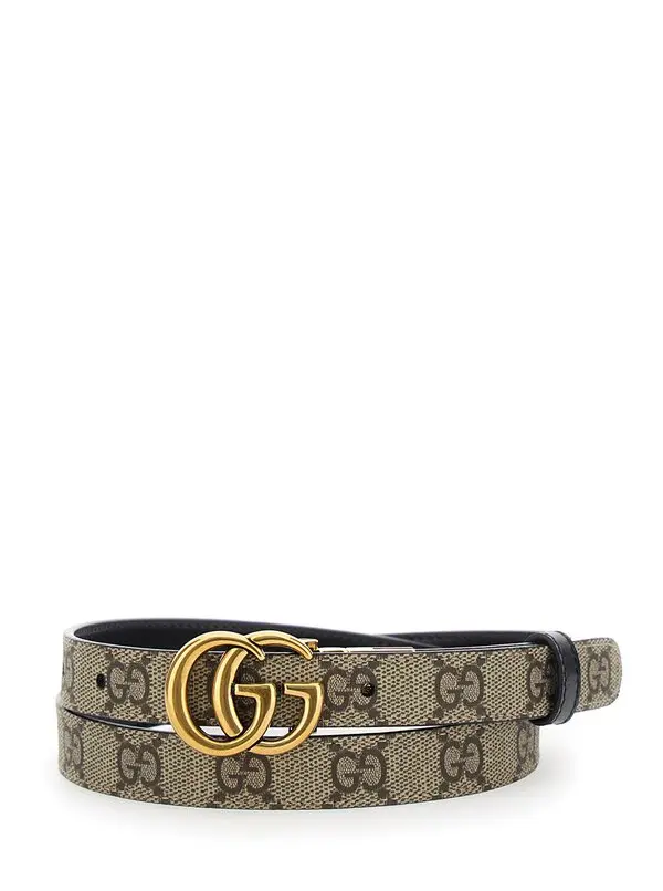 Gucci Gg Supreme Fabric Reversible Slim Belt With Double G Buckle - Multicolor