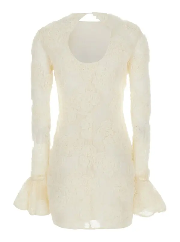 ROTATE BY BIRGER CHRISTENSEN White Embroidered Mini Dress With Flared Sleeves