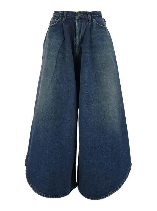 Balenciaga Blue Jeans With Asymmetrical Panel Design And Logo Patch On The Back In Denim For - Multicolor