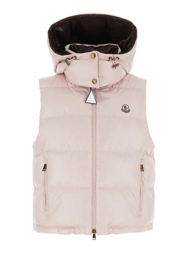 Moncler Pink Vest With Removable Hood And Logo Patch On The Front In Tech Fabric For - Multicolor
