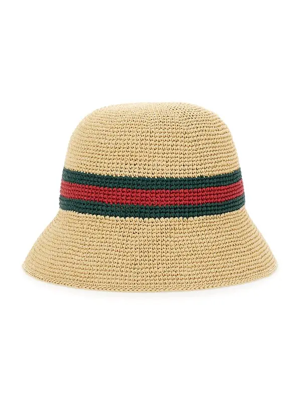 Gucci Straw Bucket Hat With Web Detail