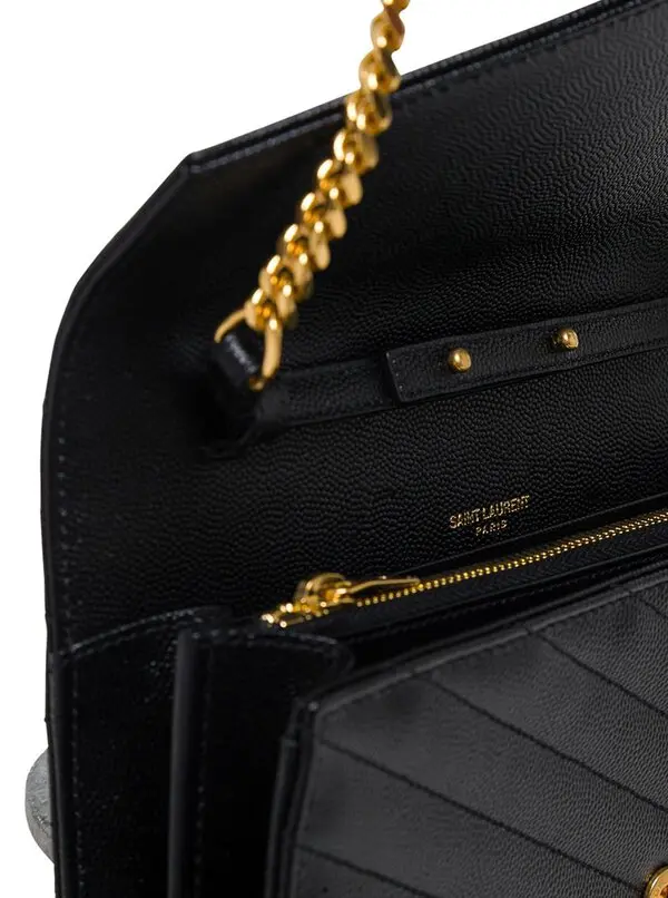 Saint Laurent Cassandre Crossbody Bag In Chevron Leather - Black