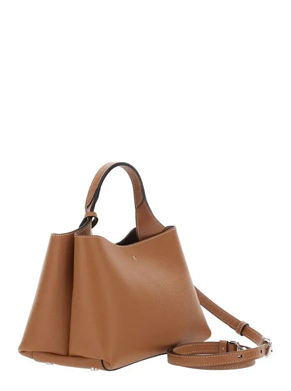 TOD'S Grained Leather Handbag With T Plaque Pendant