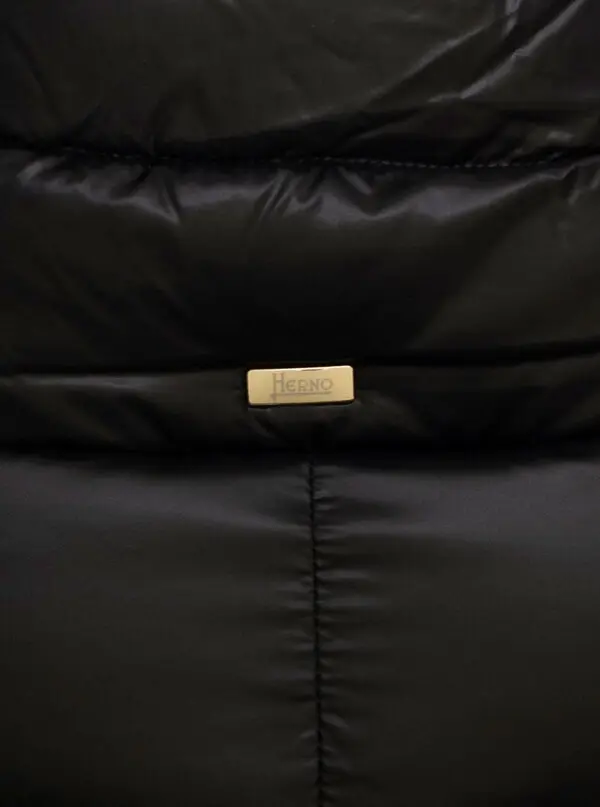 Herno Long Down Jacket With High Collar In Tech Fabric - Black