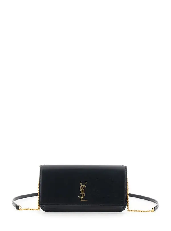 Saint Laurent Louise Crossbody Bag With Triomphe Plaque In Black Leather - Multicolor