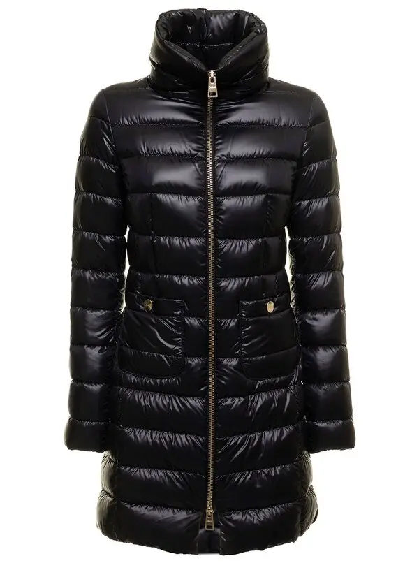 Herno Long Down Jacket With High Collar And Long Sleeves In Tech Fabric - Black