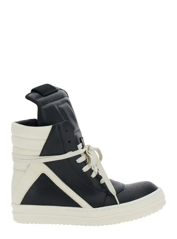 Rick Owens Geobasket' Black Sneakers With Oversized Decorative Laces And Zip Closure On The Side In Leather For - Multicolor