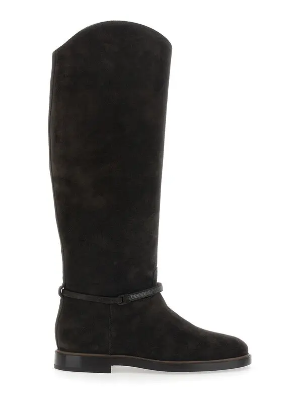 Brunello Cucinelli Suede Boots With Monile Detail - Multicolor