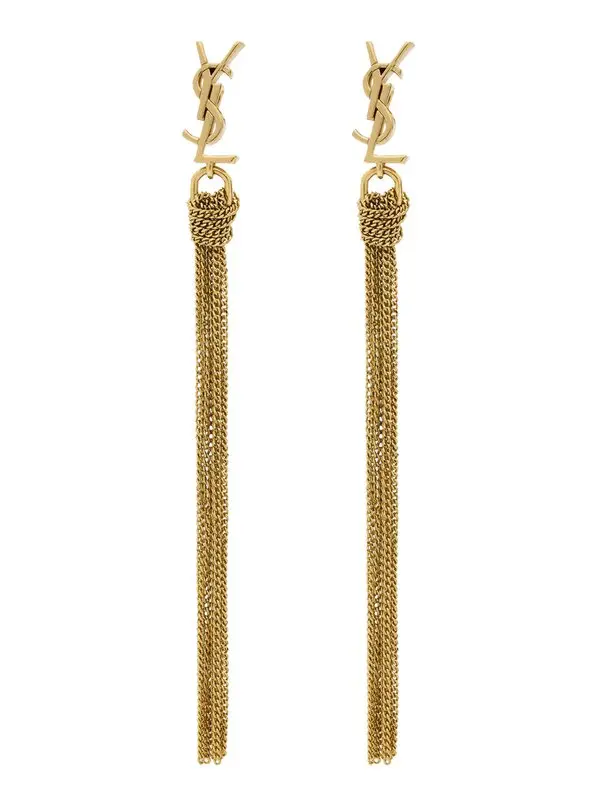 Saint Laurent Cassandre Tasseled Drop Earrings In Metallic Brass - Multicolor