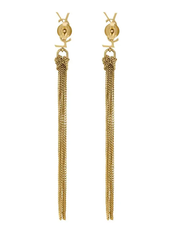 Saint Laurent Cassandre Tasseled Drop Earrings In Metallic Brass - Multicolor