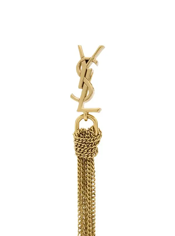 Saint Laurent Cassandre Tasseled Drop Earrings In Metallic Brass - Multicolor
