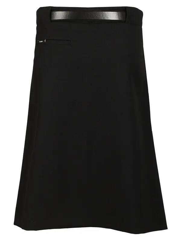Attico Virgin Wool Midi Skirt With Leather Belt Detail