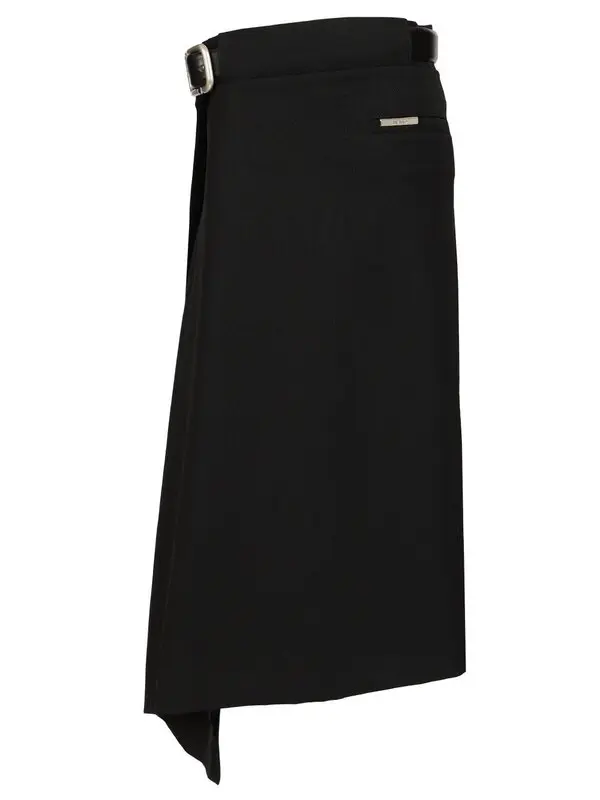 Attico Virgin Wool Midi Skirt With Leather Belt Detail