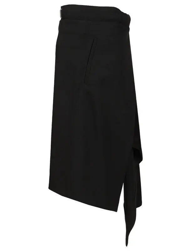 Attico Virgin Wool Midi Skirt With Leather Belt Detail