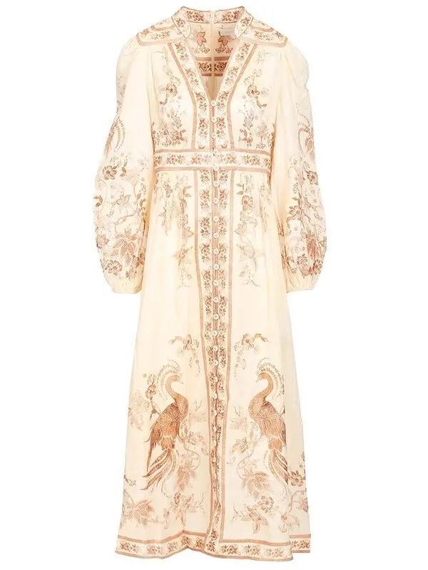 Zimmermann Indra Plunge Midi Dress - Multicolor