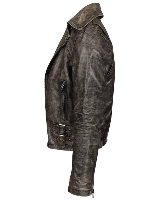 DIESEL® Biker Jacket With Crackled Leather And Embossed Logo