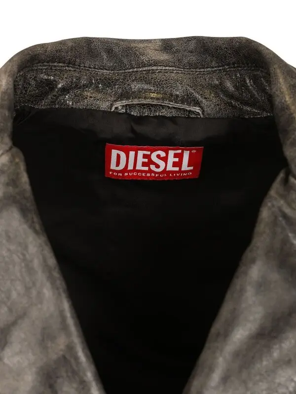 DIESEL® Biker Jacket With Crackled Leather And Embossed Logo