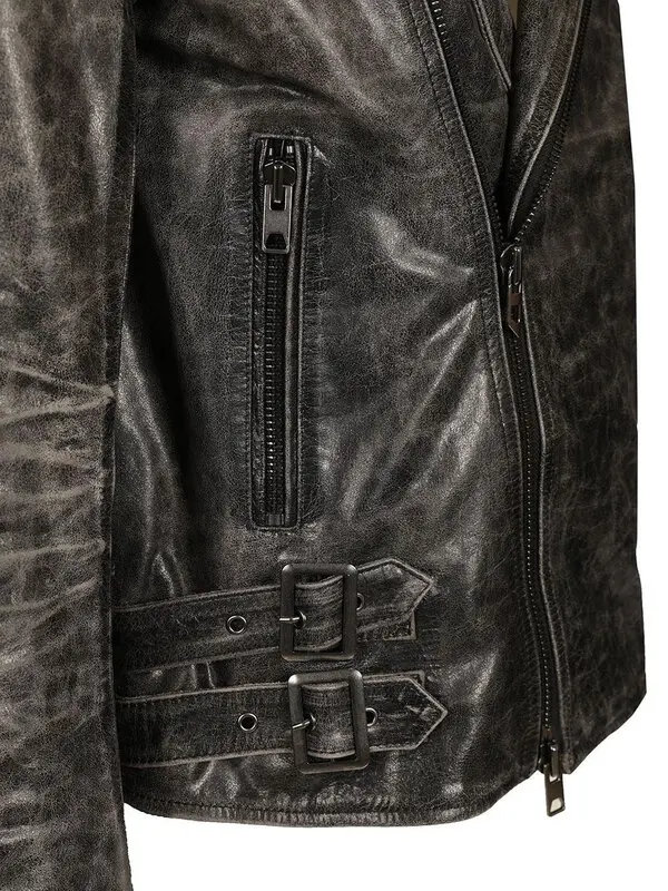 DIESEL® Biker Jacket With Crackled Leather And Embossed Logo