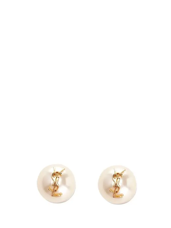 Saint Laurent Pearl Earrings With Monogram - White