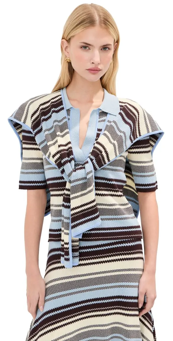 Monse Striped Jacquard Scarf Top - Blue Multi