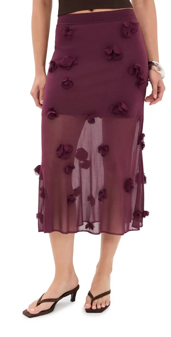 Simkhai Cora Floral Applique Midi Skirt - Fig