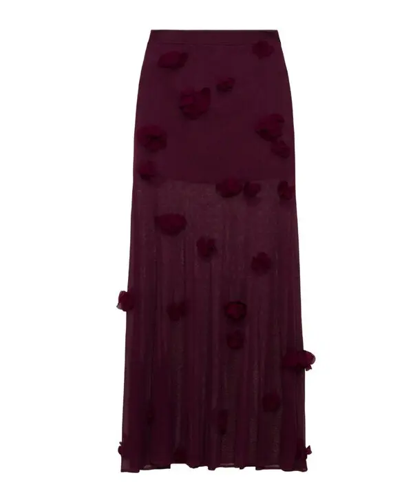 Simkhai Cora Floral Appliqué Midi Skirt - Fig