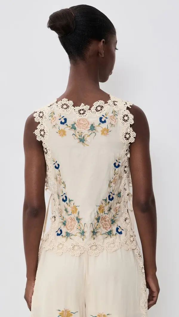 Sea Adonna Embroidered Sleeveless Top - Cream