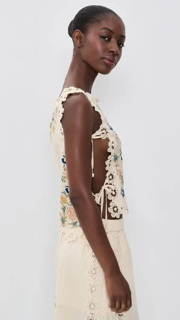 Sea Adonna Embroidered Sleeveless Top - Cream