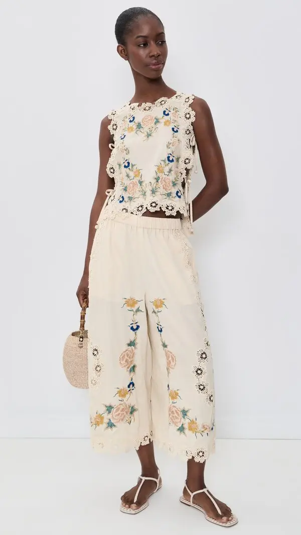 Sea Adonna Embroidered Sleeveless Top - Cream