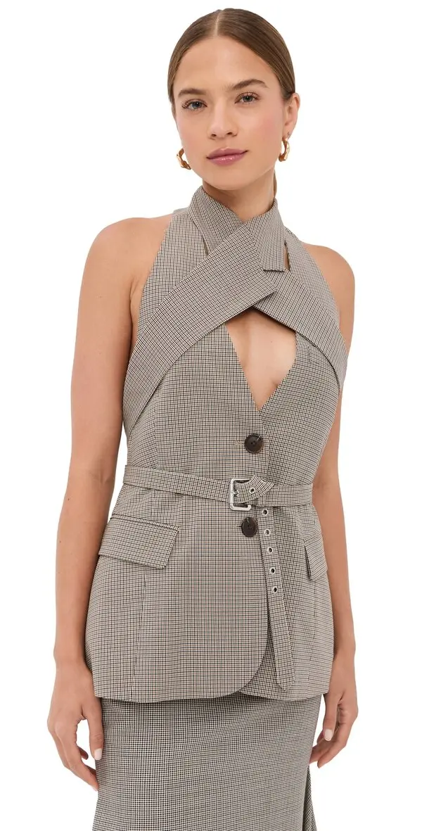 Monse Cross Lapel Vest Jacket - Brown Multi