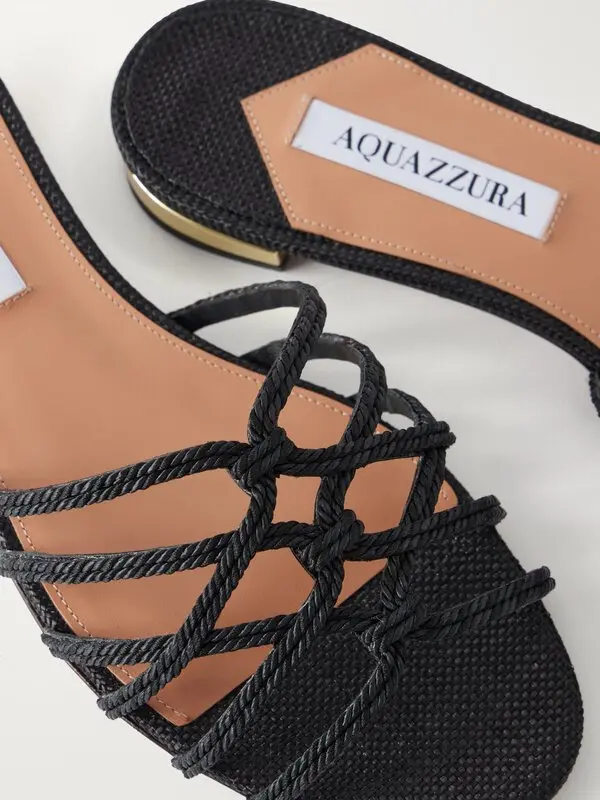 AQUAZZURA Luna Raffia Slides - Black