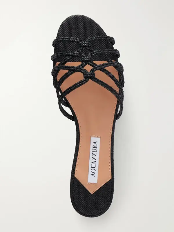 AQUAZZURA Luna Raffia Slides - Black