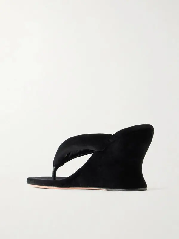 Balenciaga Gaeta Velvet Wedge Sandals - Black