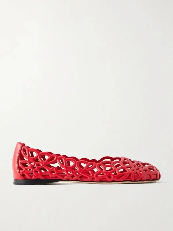 Loewe Petal Anagram Leather Ballet Flats - Red