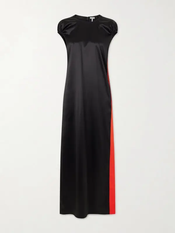 Loewe Satin Silk-blend Midi Dress With Contrast Trim