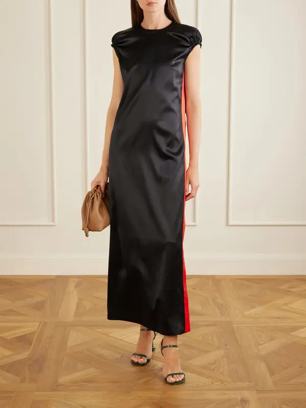 Loewe Satin Silk-blend Midi Dress With Contrast Trim