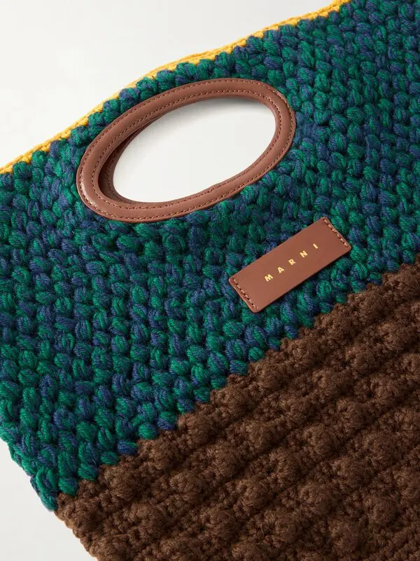 Marni Logo-appliquéd Knitted Wool Tote - Green