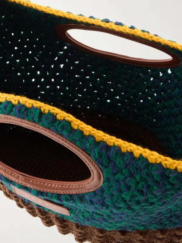 Marni Logo-appliquéd Knitted Wool Tote - Green