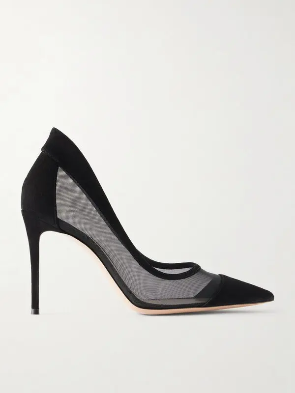 GIANVITO ROSSI 95 Mesh-trimmed Suede Pumps