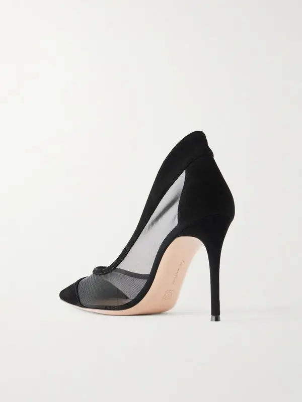 GIANVITO ROSSI 95 Mesh-trimmed Suede Pumps