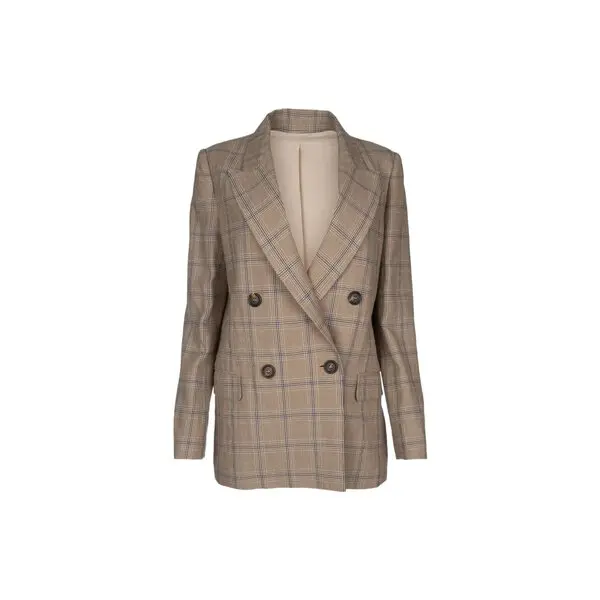 Brunello Cucinelli Prince Of Wales Linen Blazer - Brown