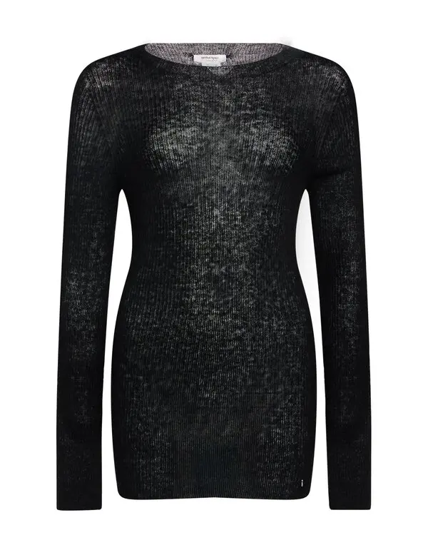 OTTOD'AME Ribbed Fine Knit Long Sleeve Top - Black