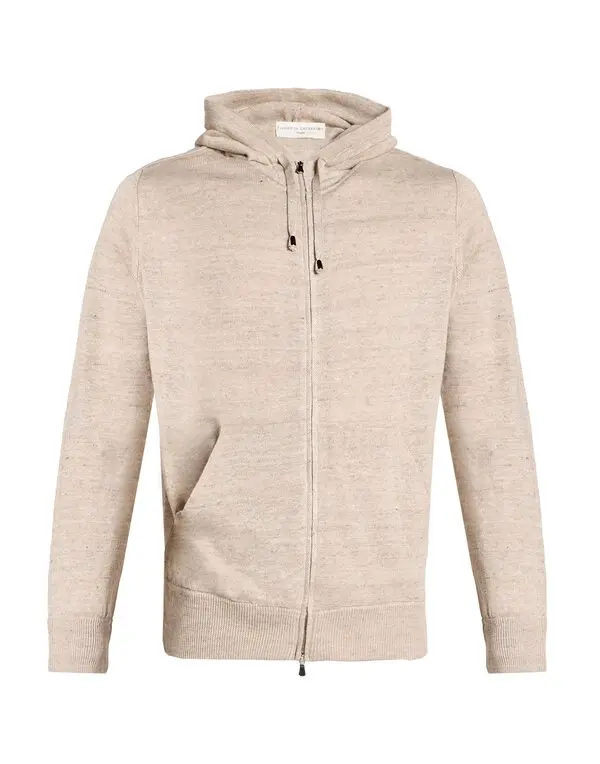 FILIPPO DE LAURENTIIS Sand Linen & Cotton Blend Knit Cardigan