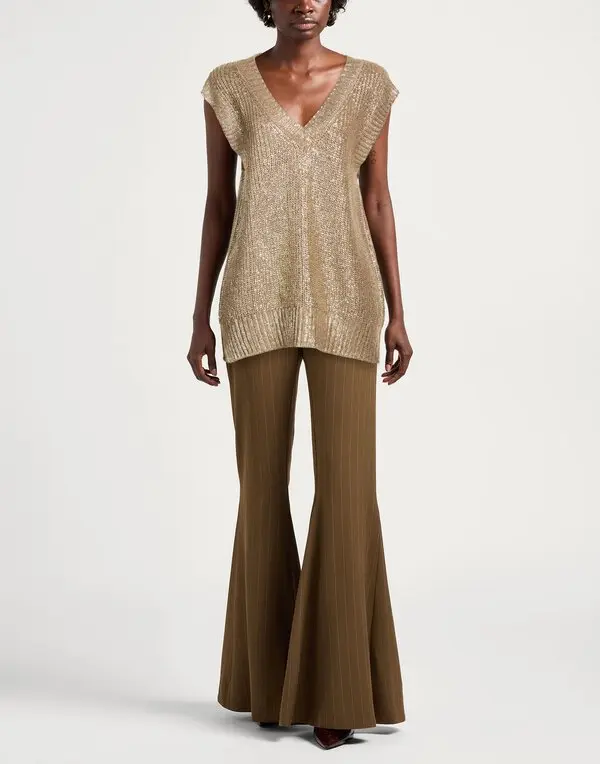 CARLA G. Sleeveless V-neck Sweater With Metallic Finish - Gold