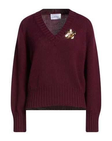 ANNA MOLINARI Wool V-neck Sweater With Brooch Embellishment - Plum