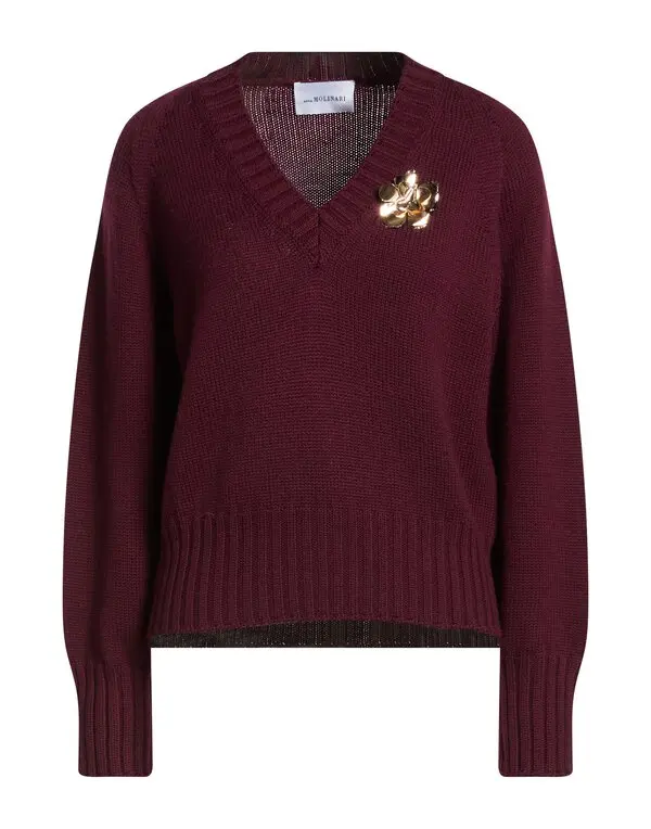 ANNA MOLINARI Wool V-neck Sweater With Brooch Embellishment