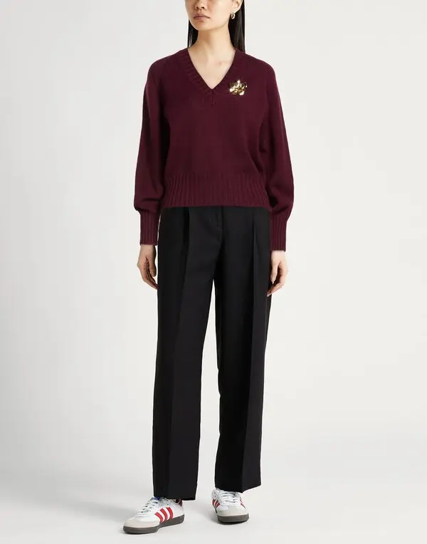ANNA MOLINARI Wool V-neck Sweater With Brooch Embellishment