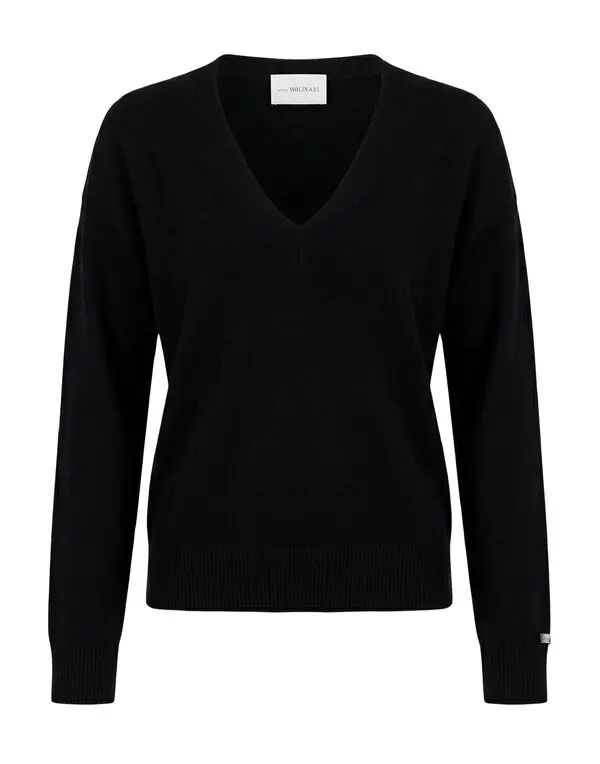 ANNA MOLINARI Wool Cashmere V-neck Sweater - Black