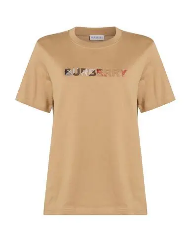 Burberry Khaki Cotton T-shirt With Embroidered Logo - Beige